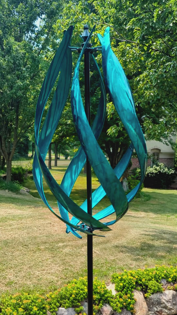 Turquoise Luminous Stratus - Wind Sculpture Spinner – Robin's Nest